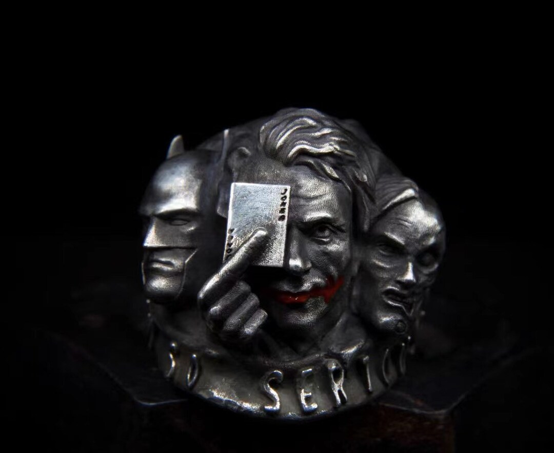 Joker Silver Ring Clown 5 Joker Faces Ring Craft Handmade Ring Large ...
