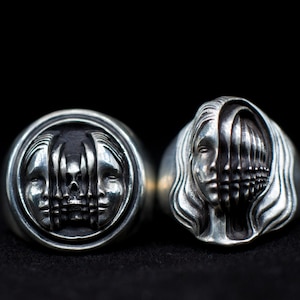Faces Art Ring Handmade Oxidized Solid Silver Ring Artwork Gothic Face ...