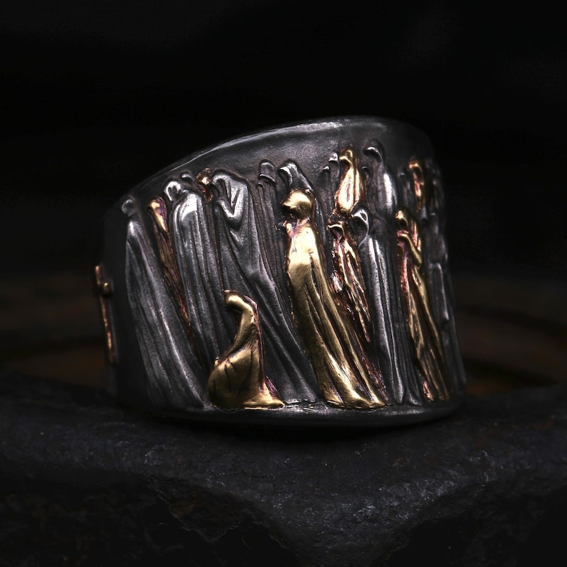 Petrine Cross of St Peter Ring Handmade Silver Hooded Cloak Monk Rock ...