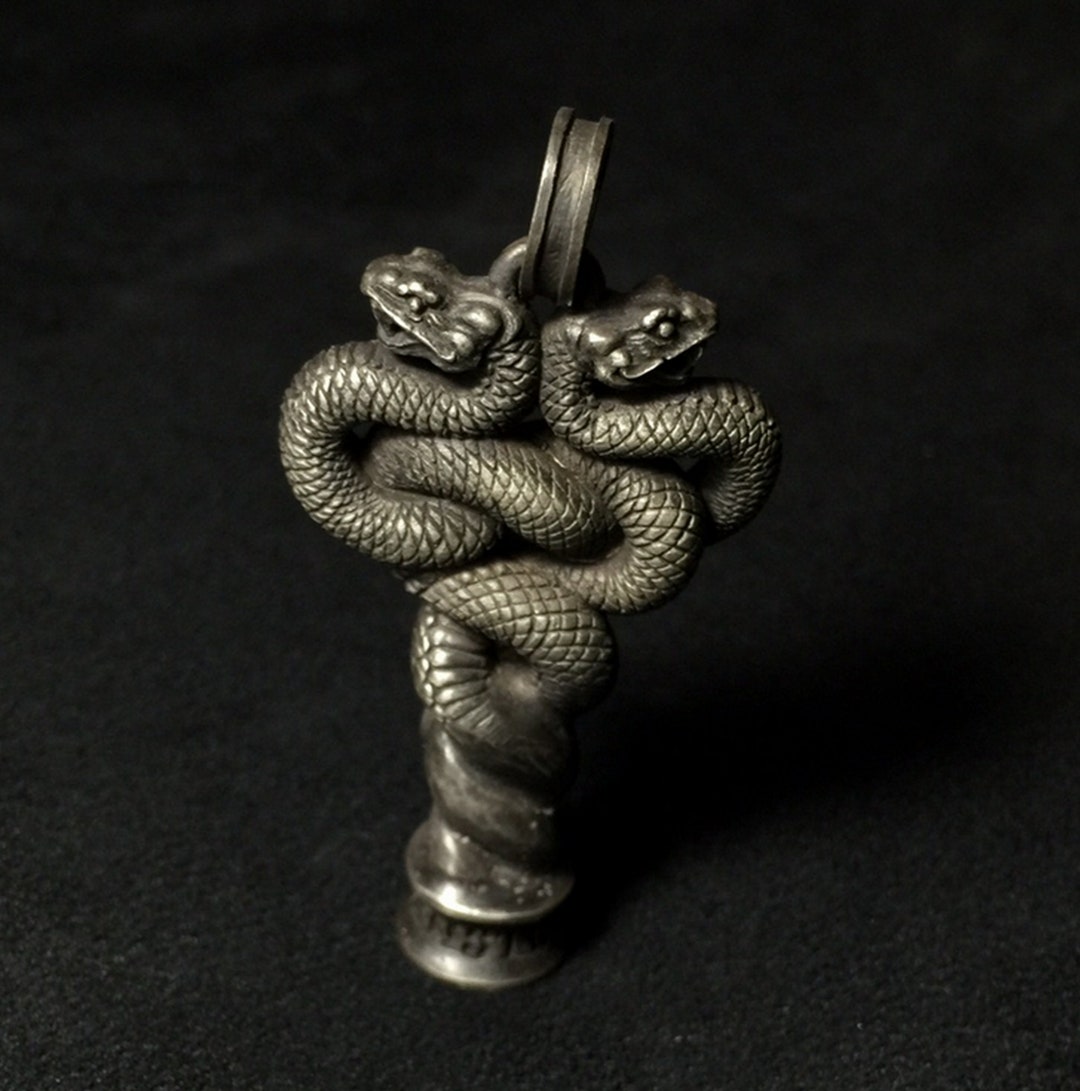 Large Double Snake Silver Pendant Snake Gothic Pendant Handmade Artwork ...