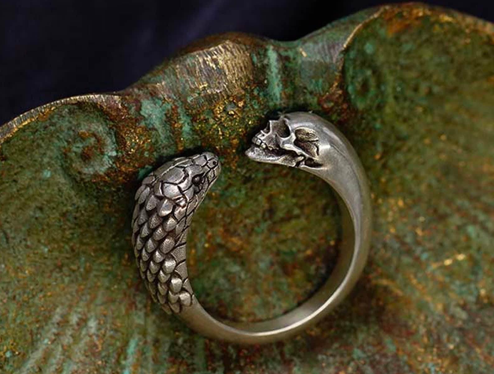 Skull Serpent Snake Warrior Goddess Handmade Silver Ring Biker Wiccan ...