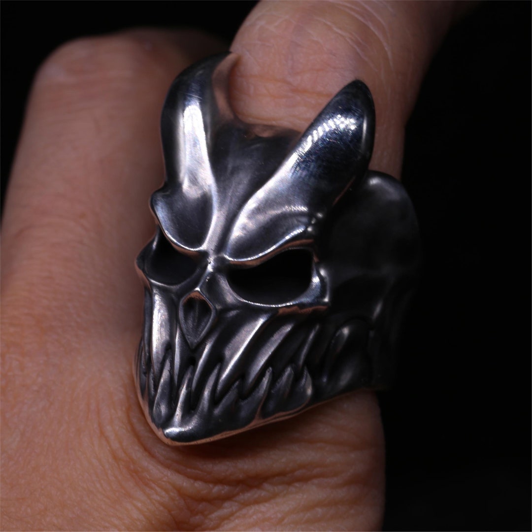Horns Devil Ring Demon Skull Horns Ring Massive Handmade Silver Brutal ...