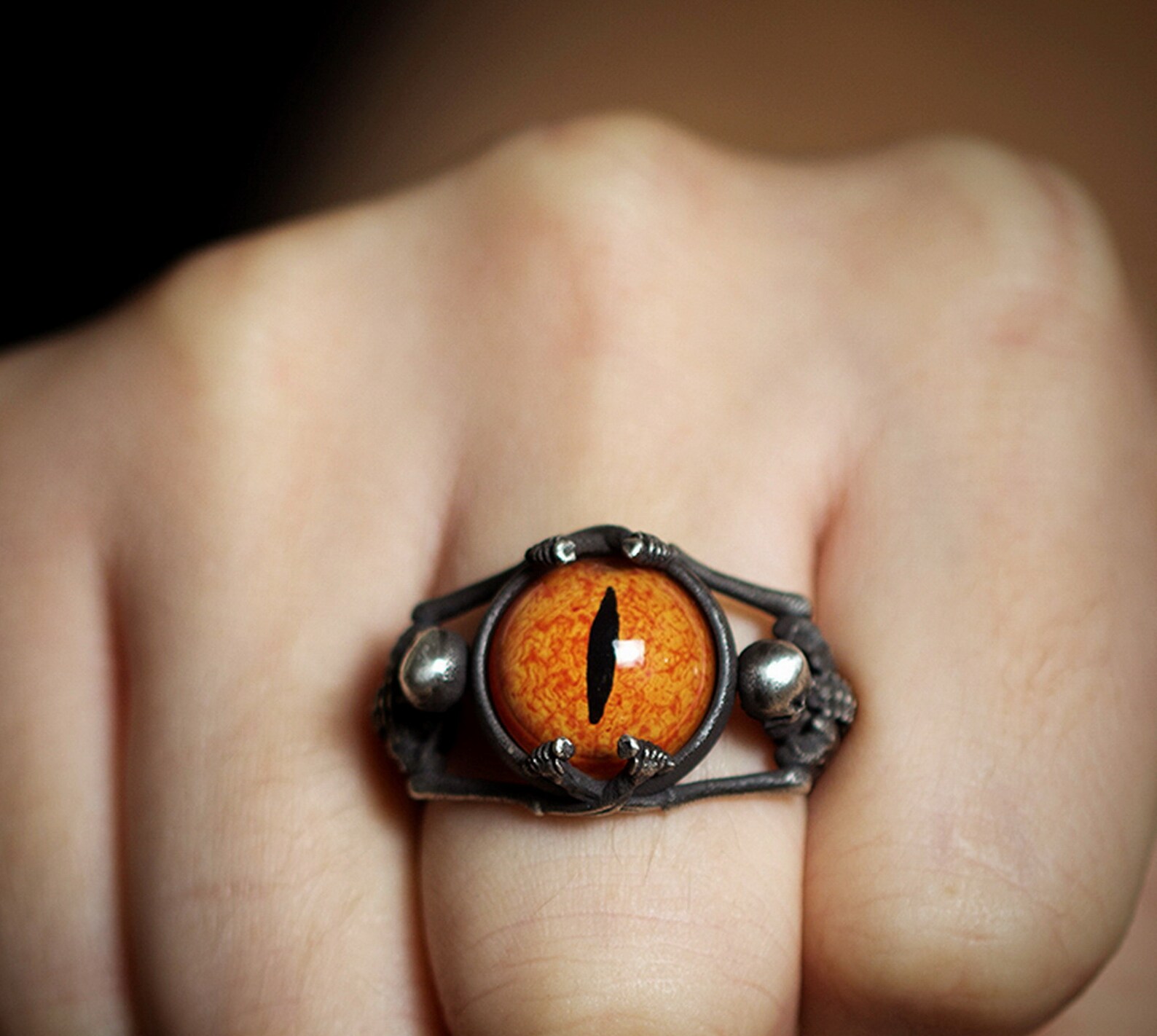 Artificial Eye Silver Skull Skeleton Ring Black Pearl Ring Ocular ...
