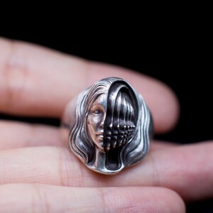 Faces Art Ring Handmade Oxidized Solid Silver Ring Artwork Gothic Face ...