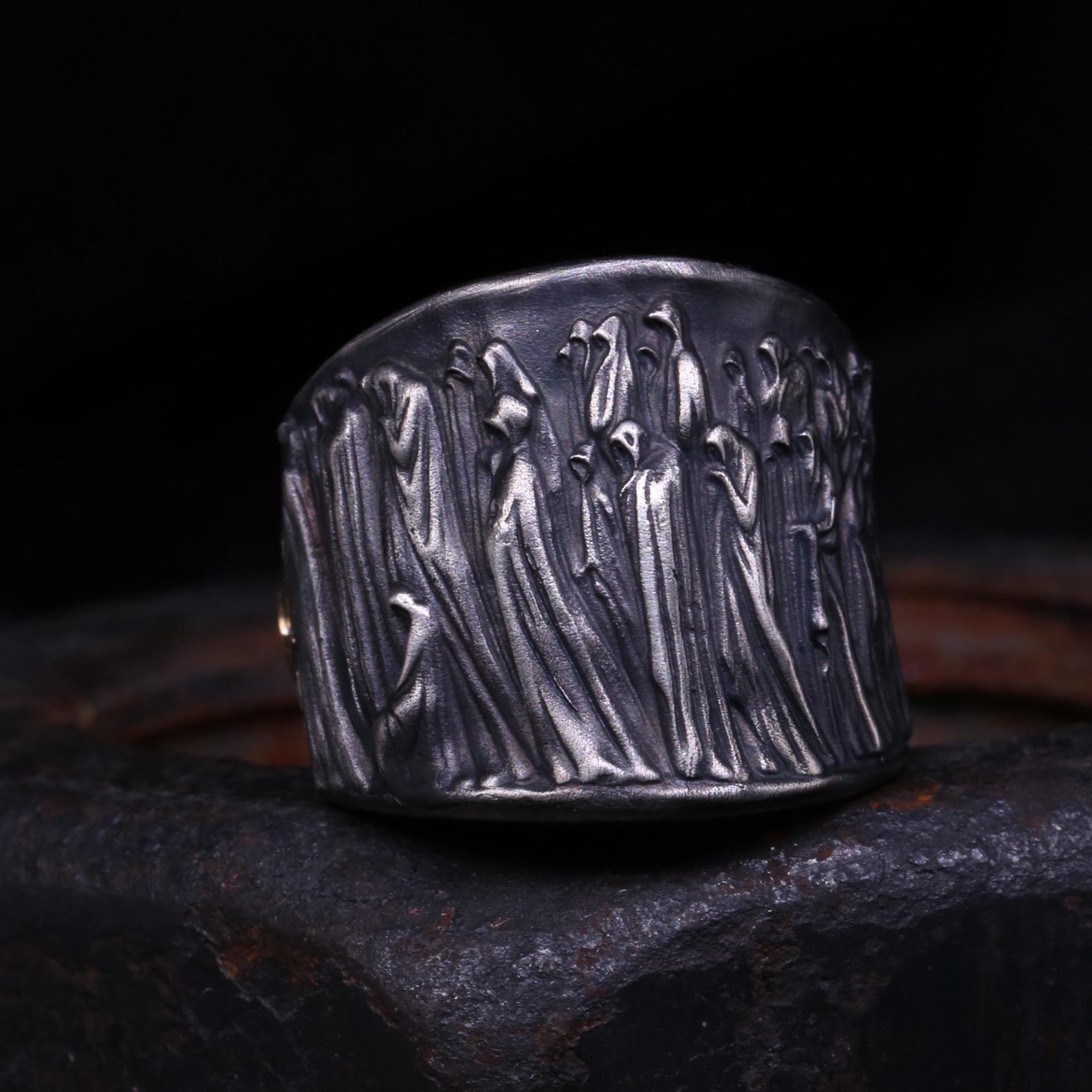 Petrine Cross of St Peter Ring Handmade Silver Hooded Cloak Monk Rock ...