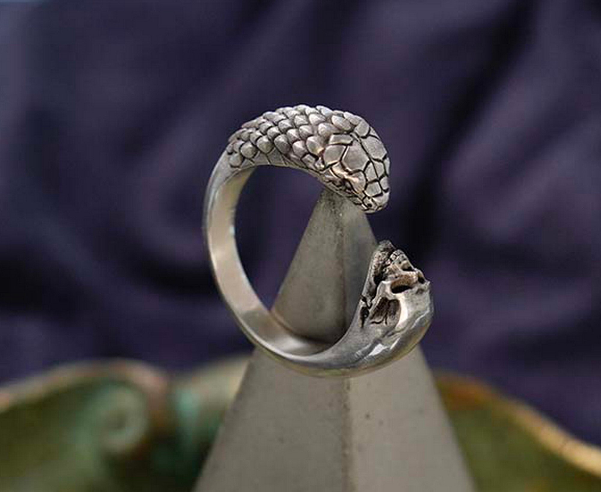 Skull Serpent Snake Warrior Goddess Handmade Silver Ring Biker Wiccan ...
