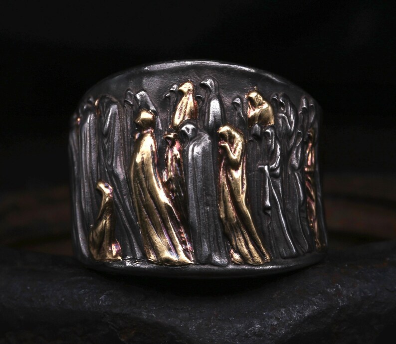 Petrine Cross of St Peter Ring Handmade Silver Hooded Cloak Monk Rock ...