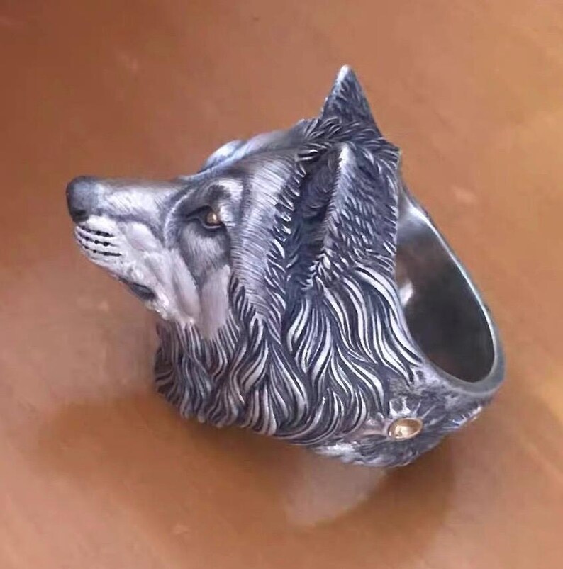 Large Leader Wolf Ring Chunky Wolf Head Ring Gothic Ring Rock Biker ...