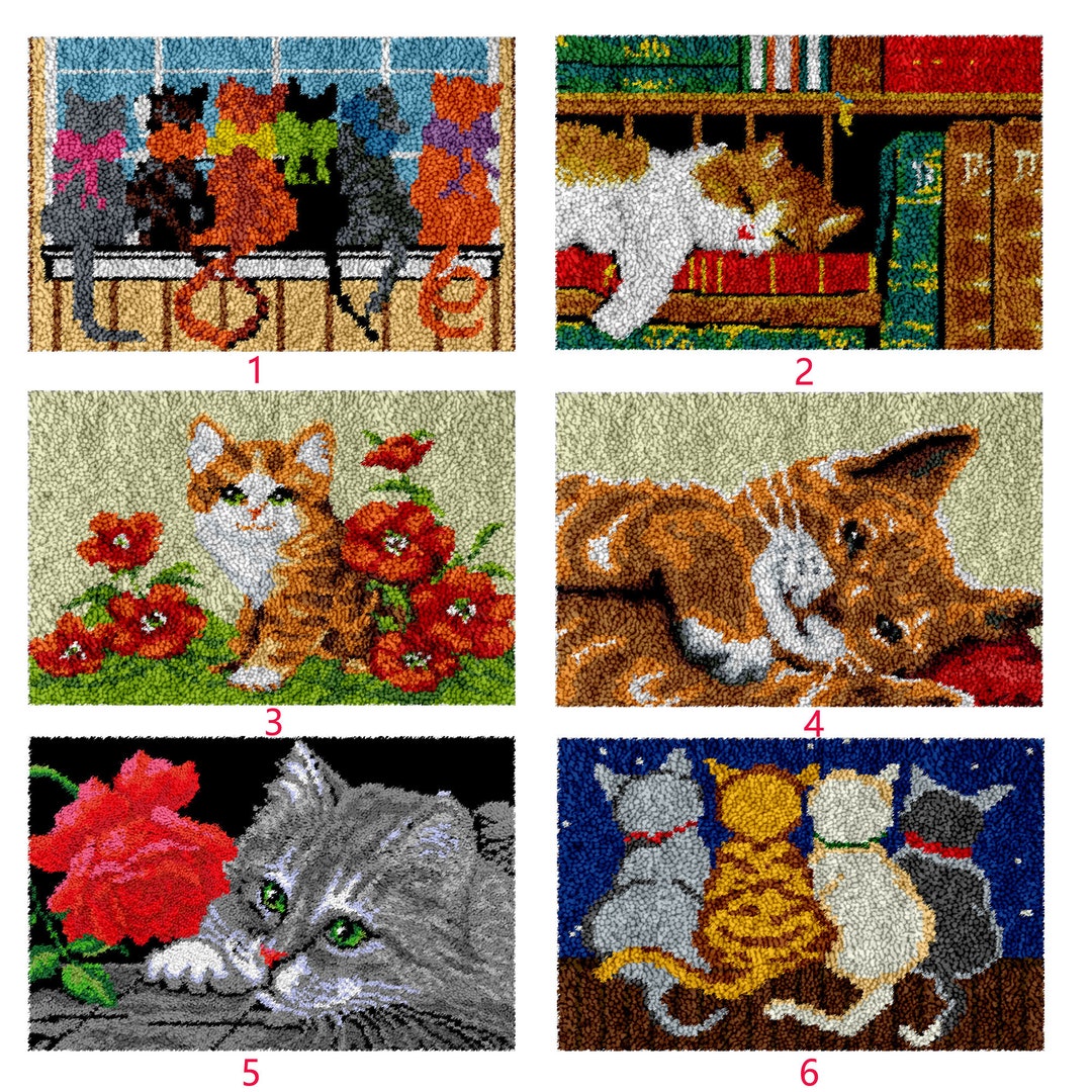 Animal Cat DIY Latch Hook Rug With Pre-printed Canvas Cartoon Latch ...