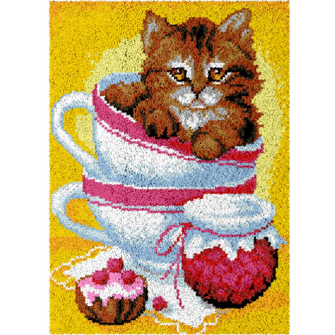 Cat Cup DIY Latch Hook Rugs Kits for Adults Kids Children With Pattern ...