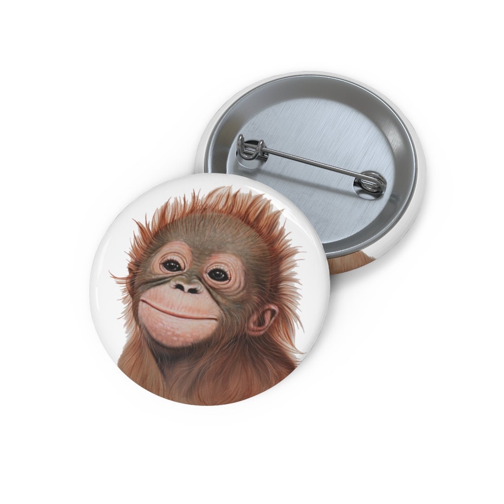 Smiling Orangutan Custom Pin Buttons, Cute Badge, Adorable Orangutan ...
