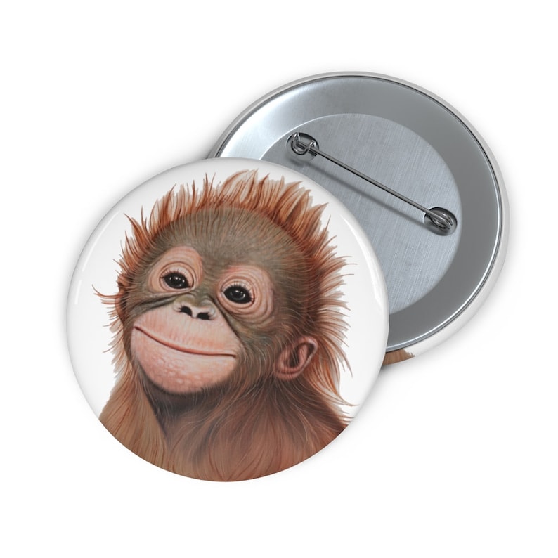 Smiling Orangutan Custom Pin Buttons, Cute Badge, Adorable Orangutan ...