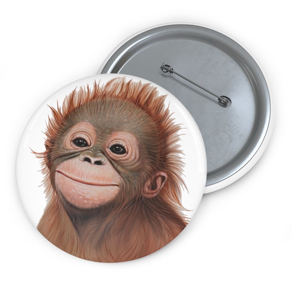 Smiling Orangutan Custom Pin Buttons, Cute Badge, Adorable Orangutan ...