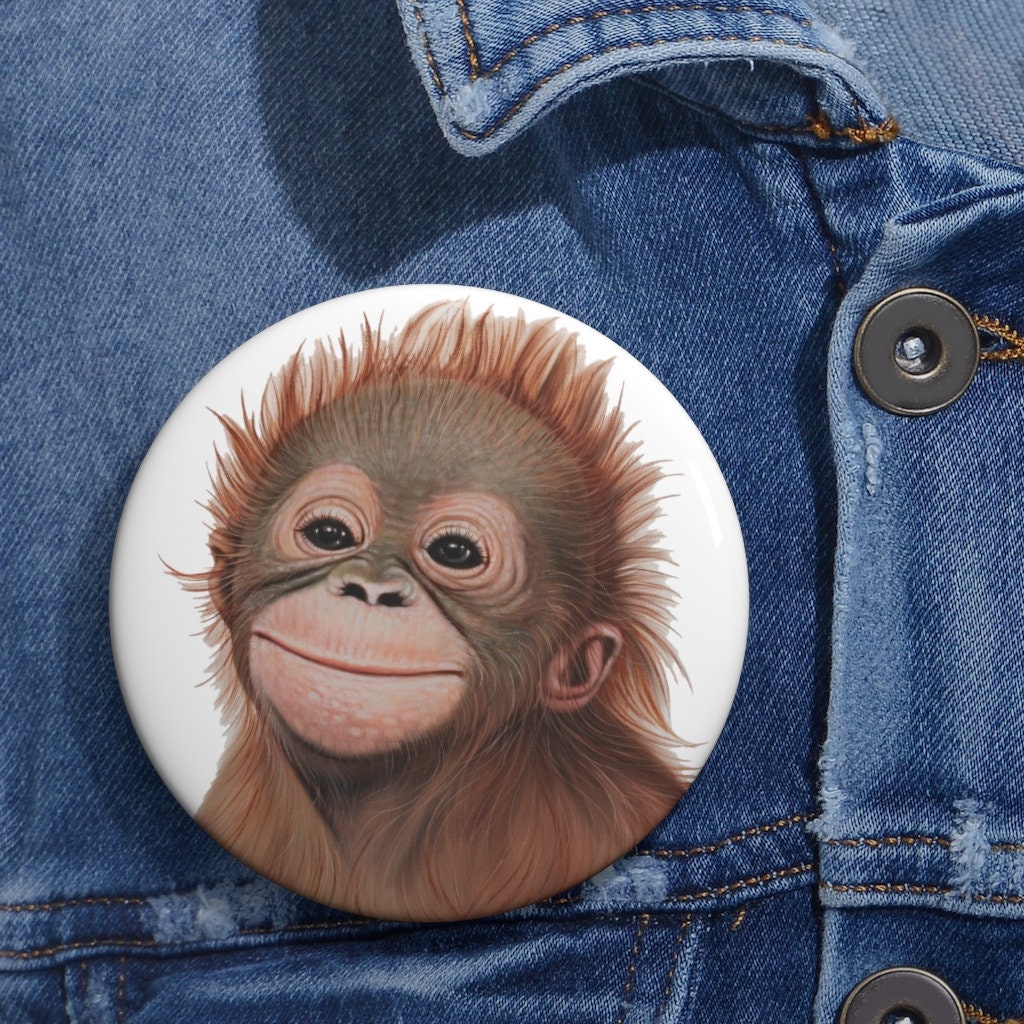 Smiling Orangutan Custom Pin Buttons, Cute Badge, Adorable Orangutan ...