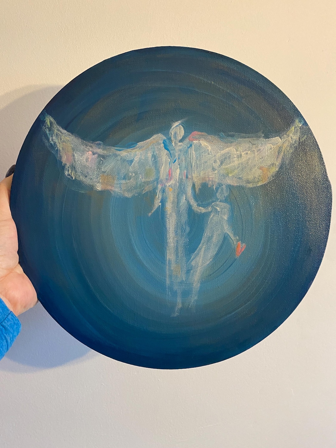 Guardian Angel Circular Painting Angel in Acrylics Religious Wall Art ...