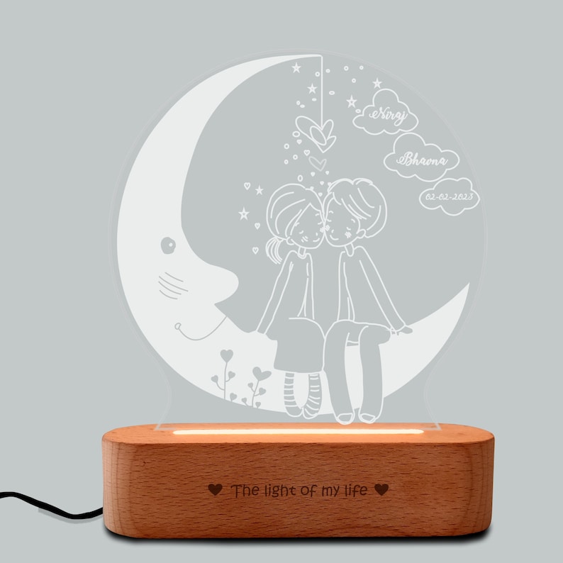 Personalized Moon Lamp, Cosmic Couple Engraved Night Light - Etsy