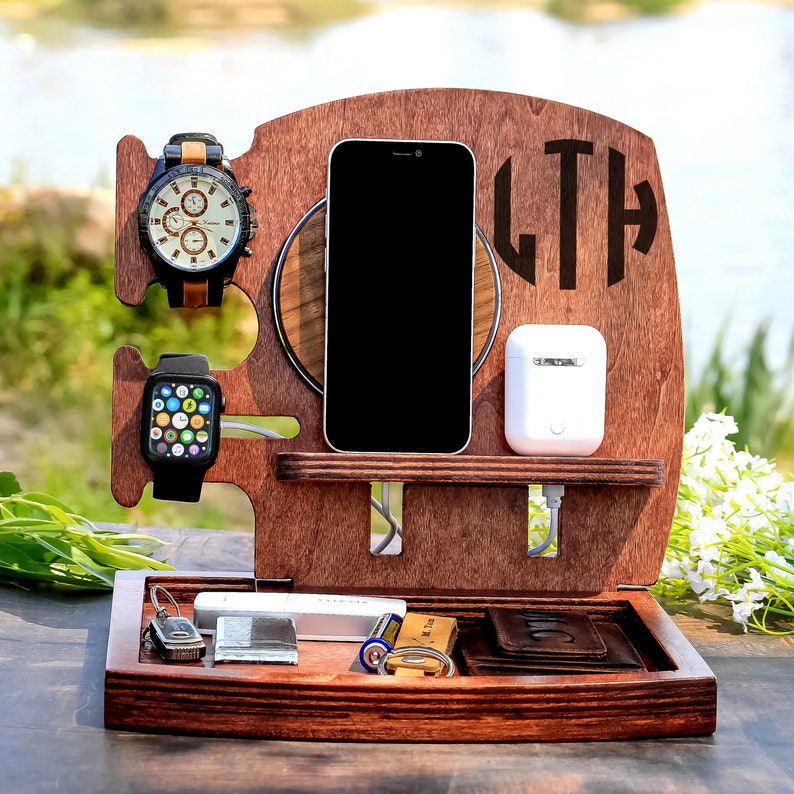 Wood Organizer Docking Station Anniversary Gift Men - Etsy