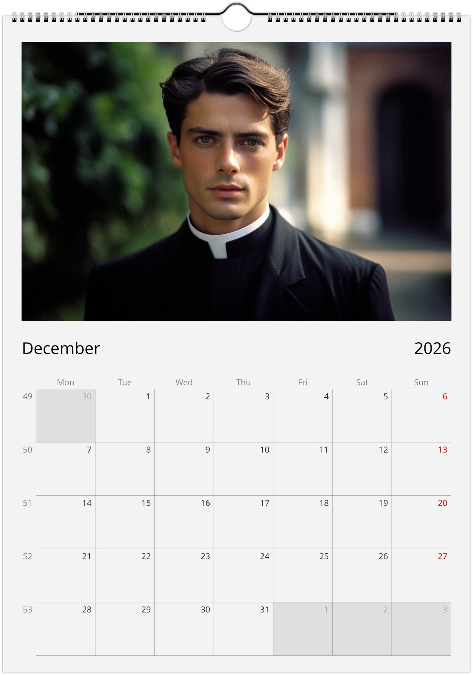 2026 Calendario Romano Wall Calendar | Hot Priests | Size A3, Ledger ...