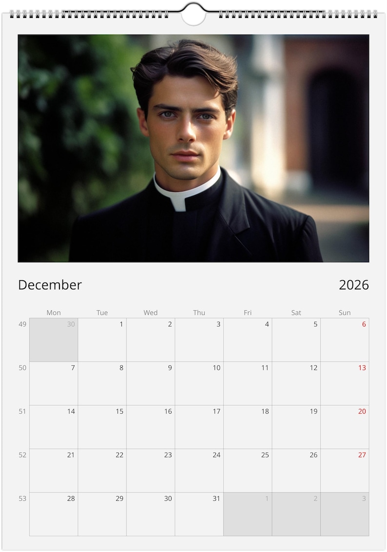 2026 Calendario Romano Wall Calendar | Hot Priests | Size A3, Ledger ...
