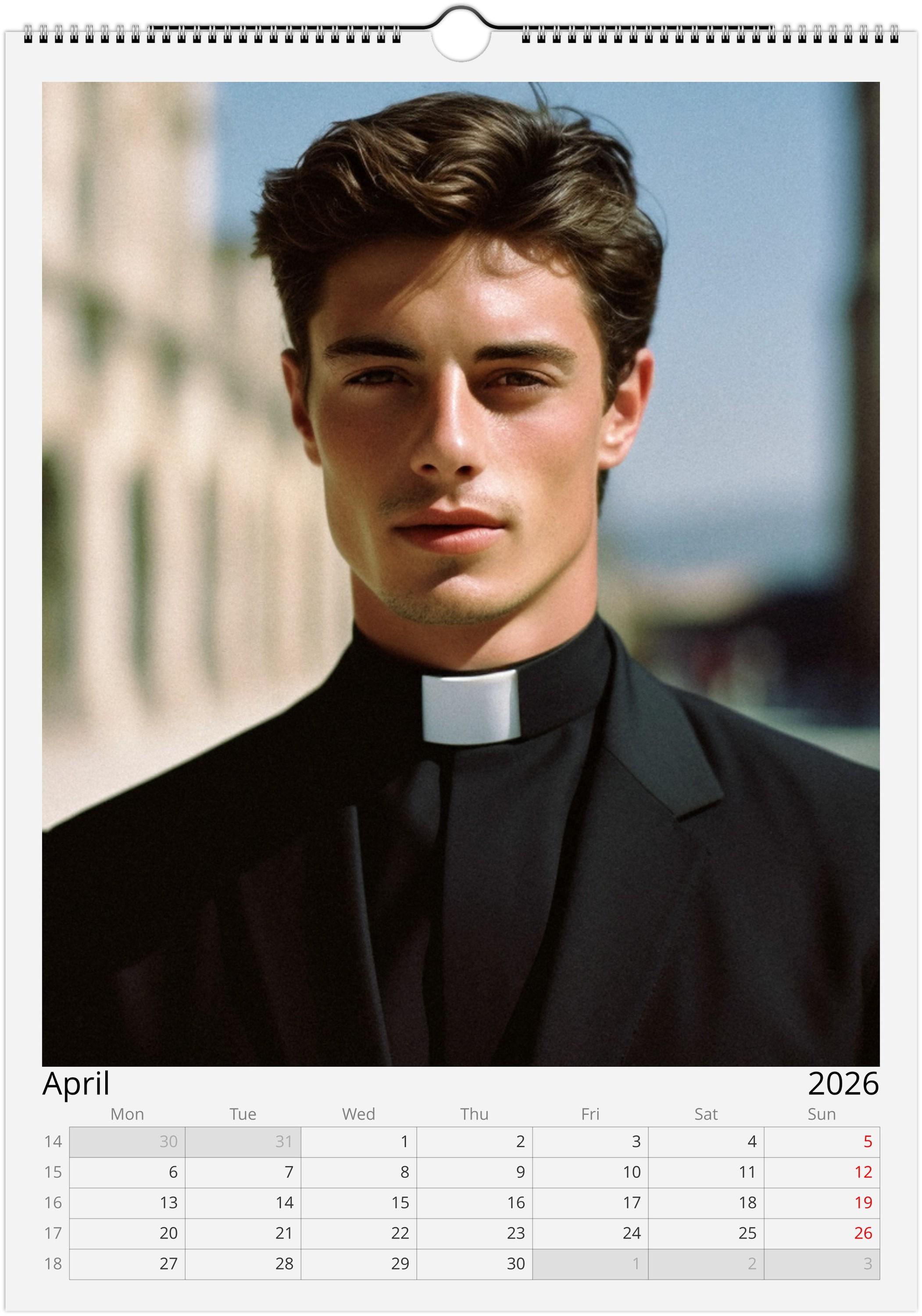 2026 Calendario Romano Wall Calendar | Hot Priests | Size A3, Ledger ...