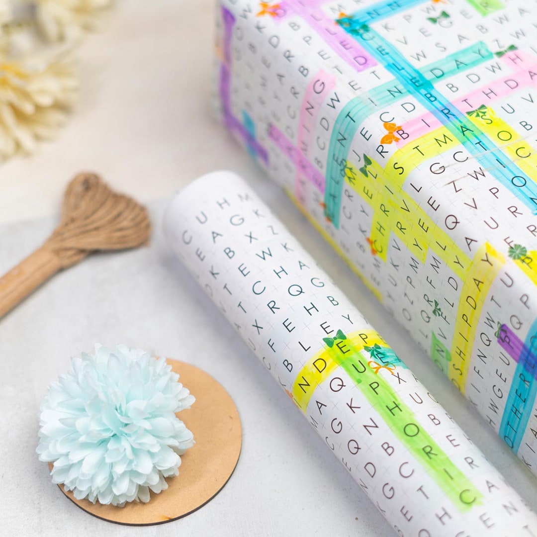 Evince Pack of 20 Word Search Wrapping Paper Sheets for Gifting Ideas ...