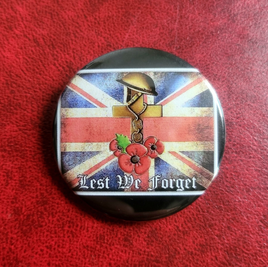 Lest We Forget Red Purple Poppy Button Badge Brooch 38 Mm - Etsy