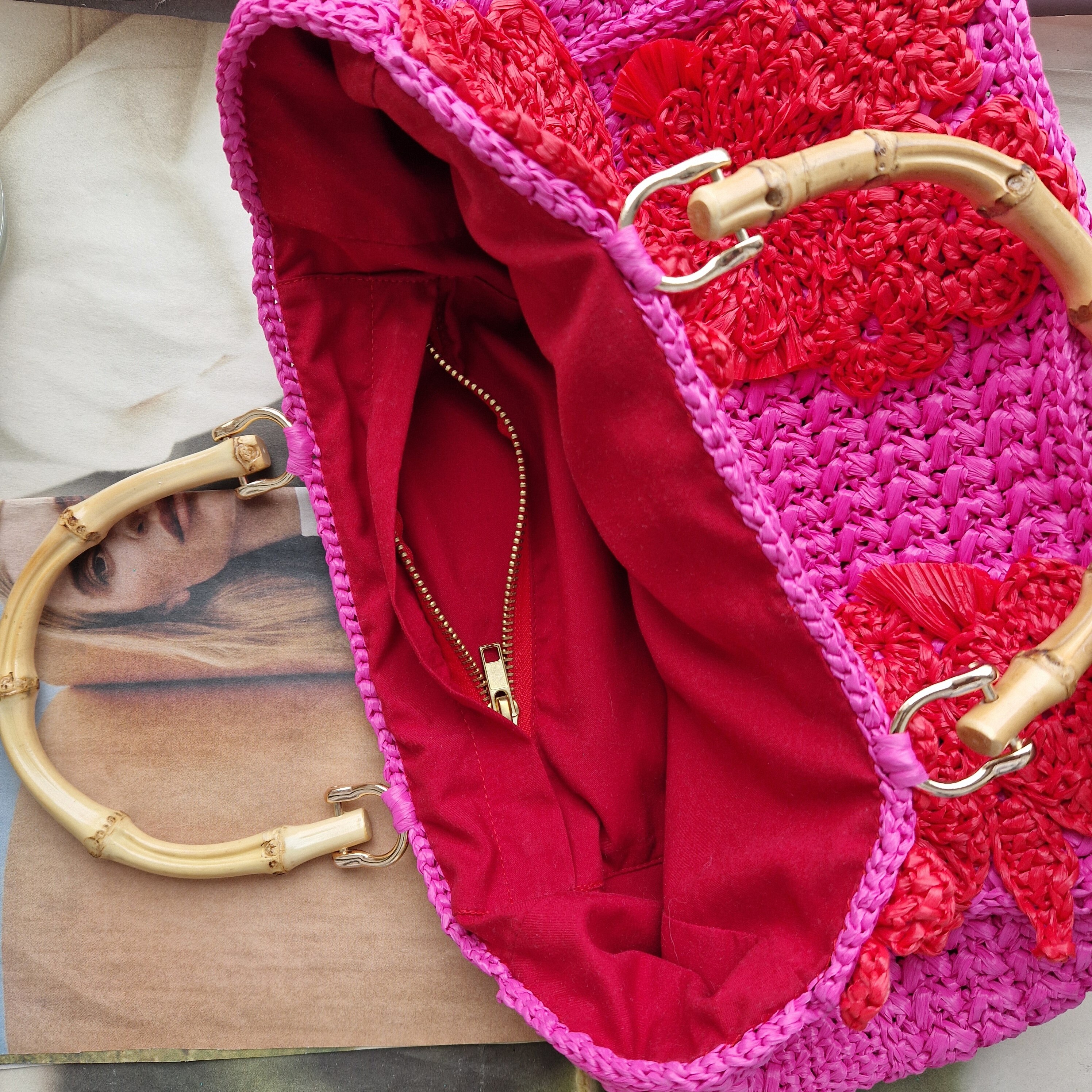 Bright Tote Bag With Bamboo Handles - Etsy