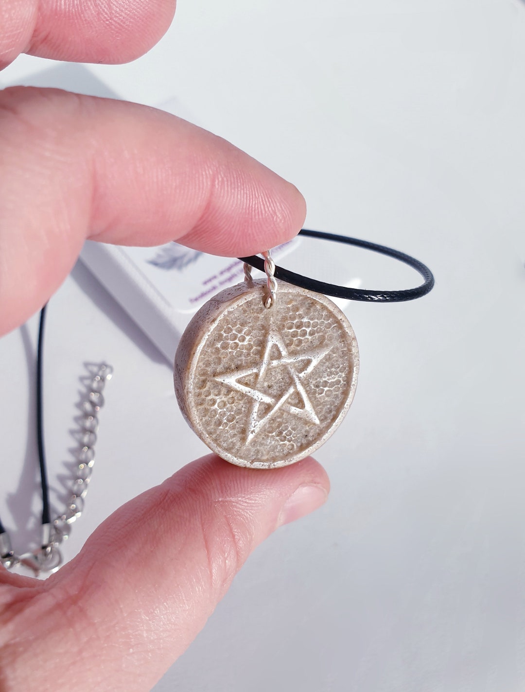 Pentagram Carved Sarsen Stone Round Pendant/emotional Healing ...