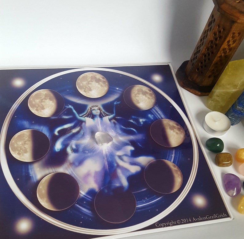 Moon Goddess Crystal Grid: Wiccan Altar Charging Crystals, Laminated ...