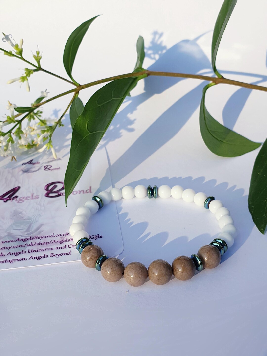Sarsen Stone Bracelet: Alabaster & Green Hematite Beads - Etsy