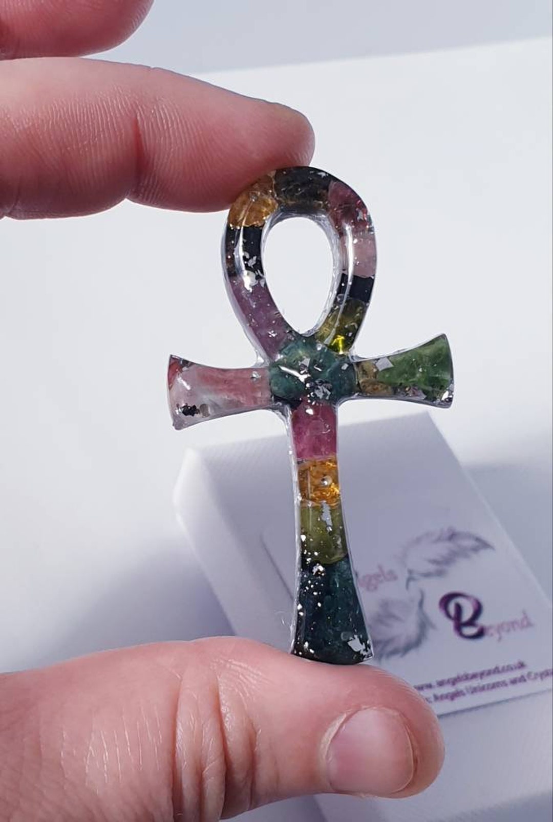 Multi-colour Tourmaline Ankh Orgone Silver Scheme/ Ankh Pendant With ...
