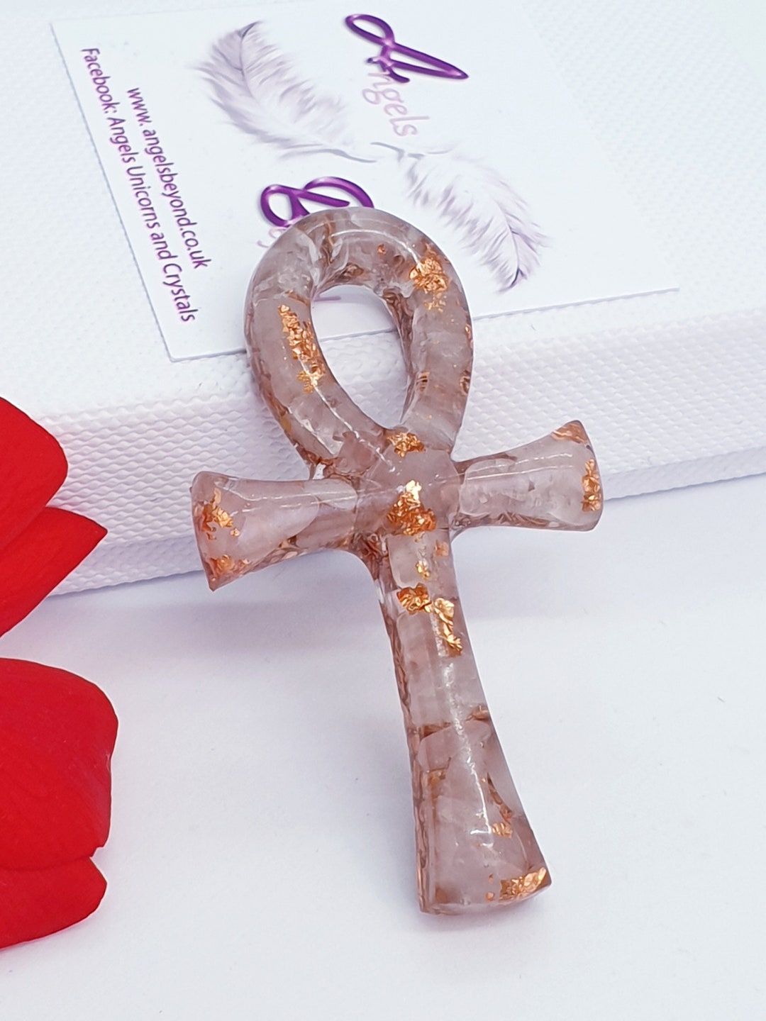 Rose Quartz Egyptian Ankh Orgone With Rose Gold Flakes and Copper/ Rose ...
