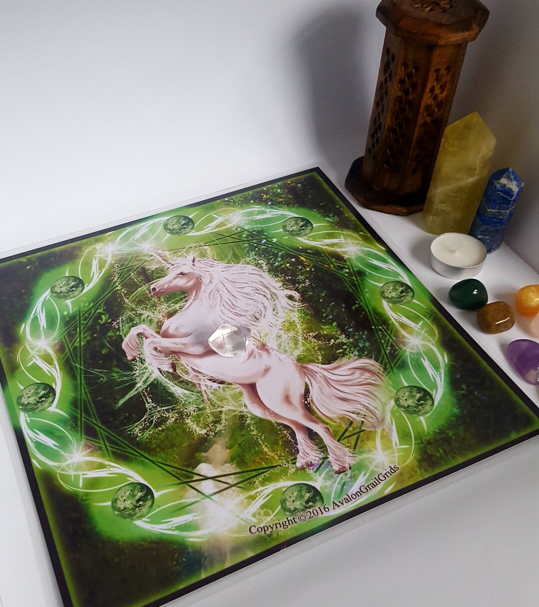 White Unicorn Manifesting Crystal Grid/wiccan Crystal Grid/ Pagan Altar ...