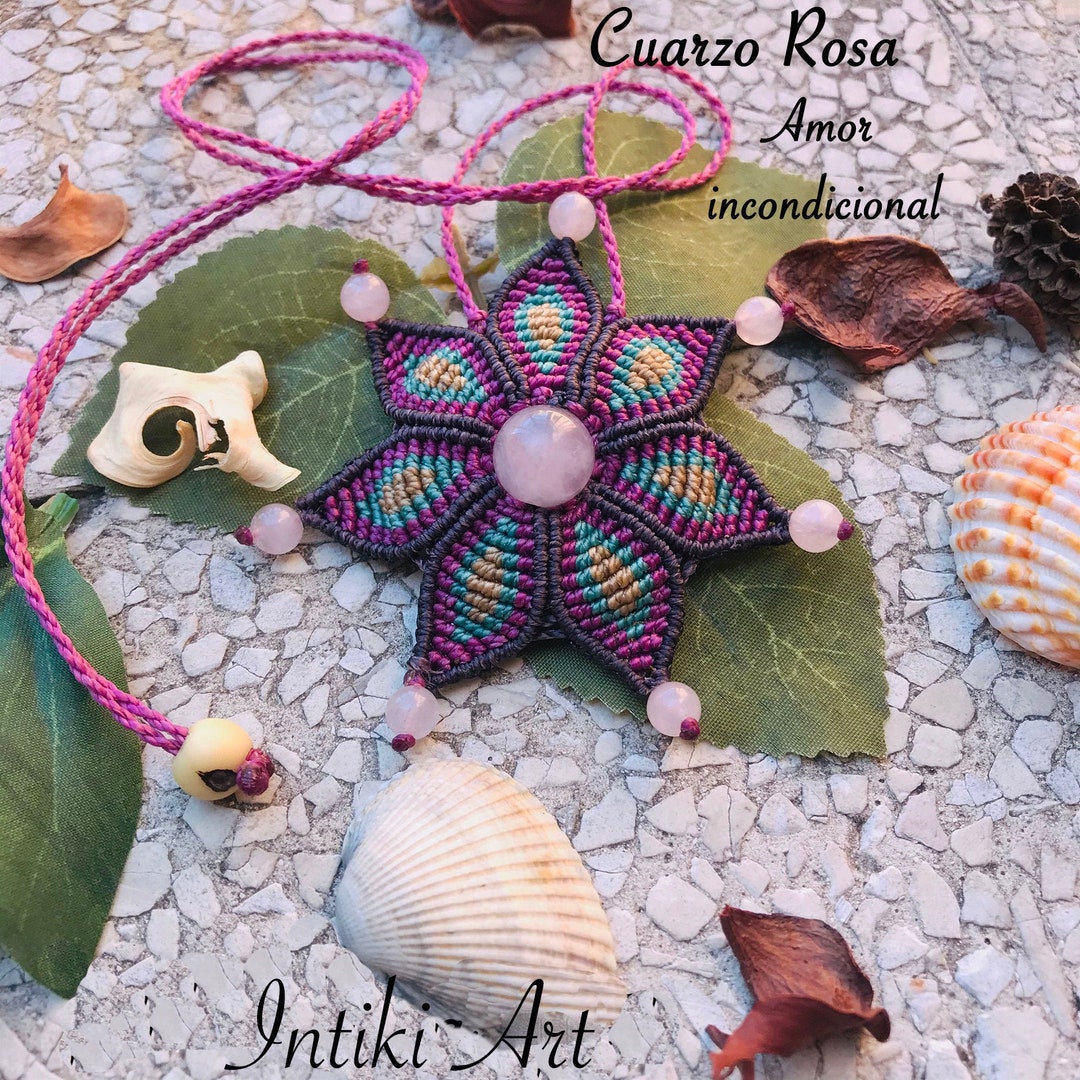 Macrame Flower,rose Quartz ,macrame Necklace,gems for Healing,yoga ...