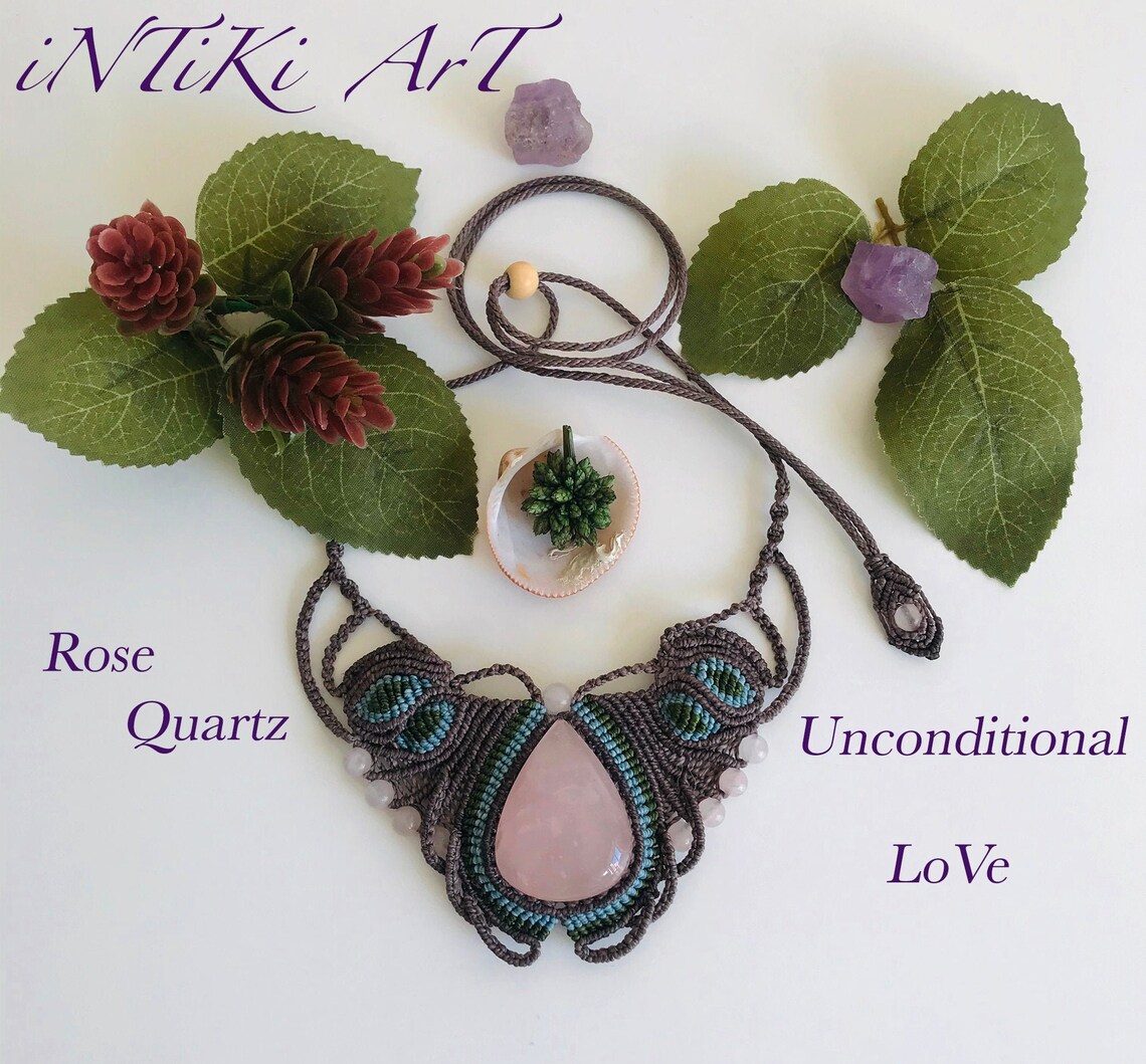 Rose Quartz Macrame Necklacemacrame Pendent for Herpendent - Etsy