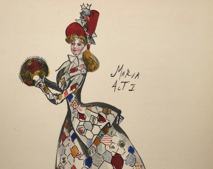 1949 CECIL BEATON 'maria' Costume Design Illustration for Sir Laurence ...