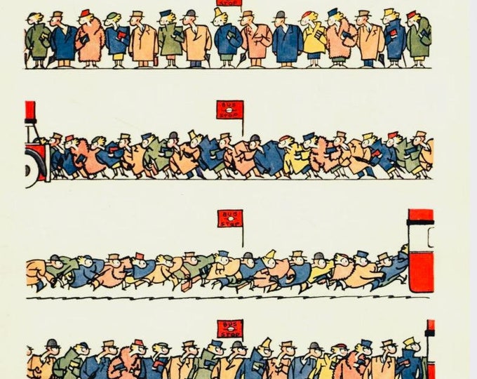 1939 FOUGASSE Colour Illustration for PUNCH MAGAZINE 'rush Hour' Sheet ...