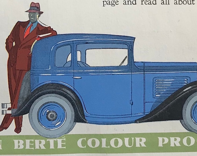 1931 ART DECO MOTOR Advert Jean Berté Watercolour Printing Process ...