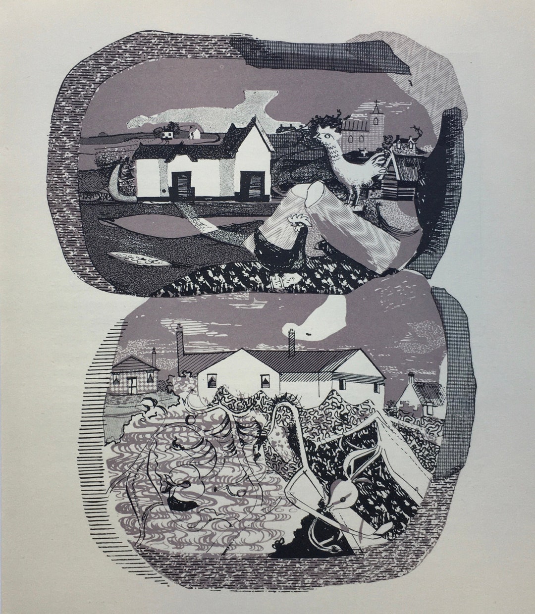 1947 MICHAEL ROTHENSTEIN 2-colour Print 'cockerel' on Basingwerk ...