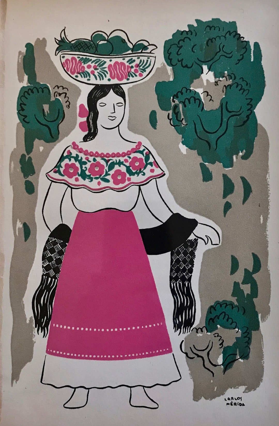 1947 CARLOS MÉRIDA LITHOGRAPH Mexico South America Carnaval Costume ...