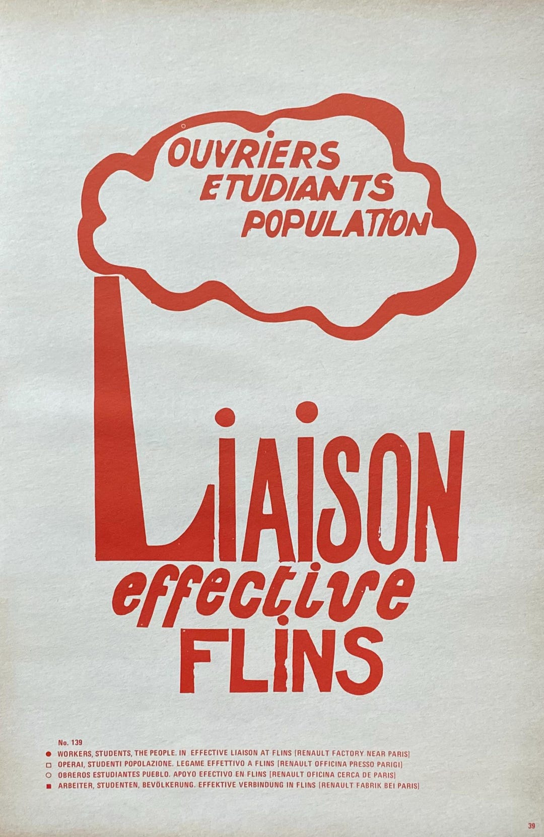 1969 MAY 1968 Paris Revolutionary Poster Atelier Populaire C.16x11ins ...