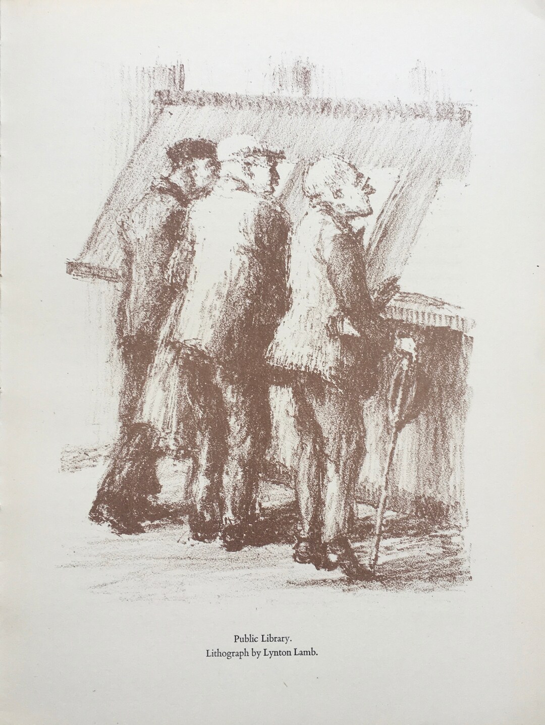 1948 LYNTON LAMB Lithograph 'the Public Library' for Oliver Simon (ed ...