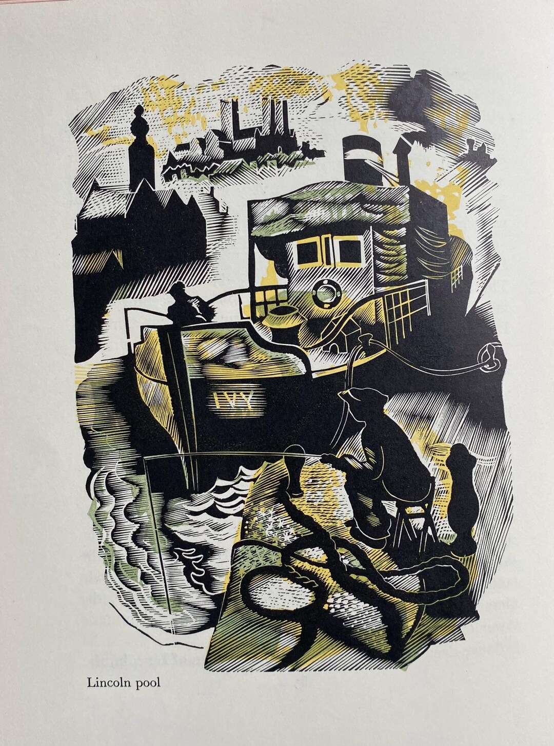 1950 JOHN O'CONNOR Wood Engraving/linocut From Original Block 'lincoln Pool-canals, Barges ...