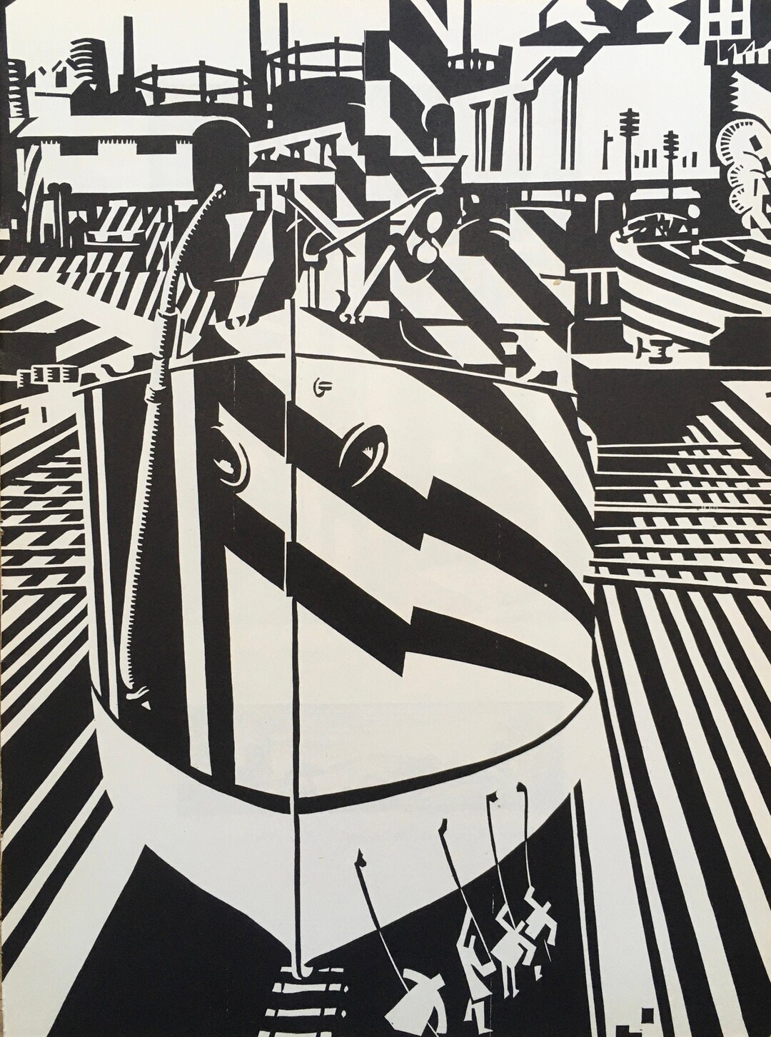 1950 EDWARD WADSWORTH Woodcut From the Original Blocks 'in Dry Dock ...