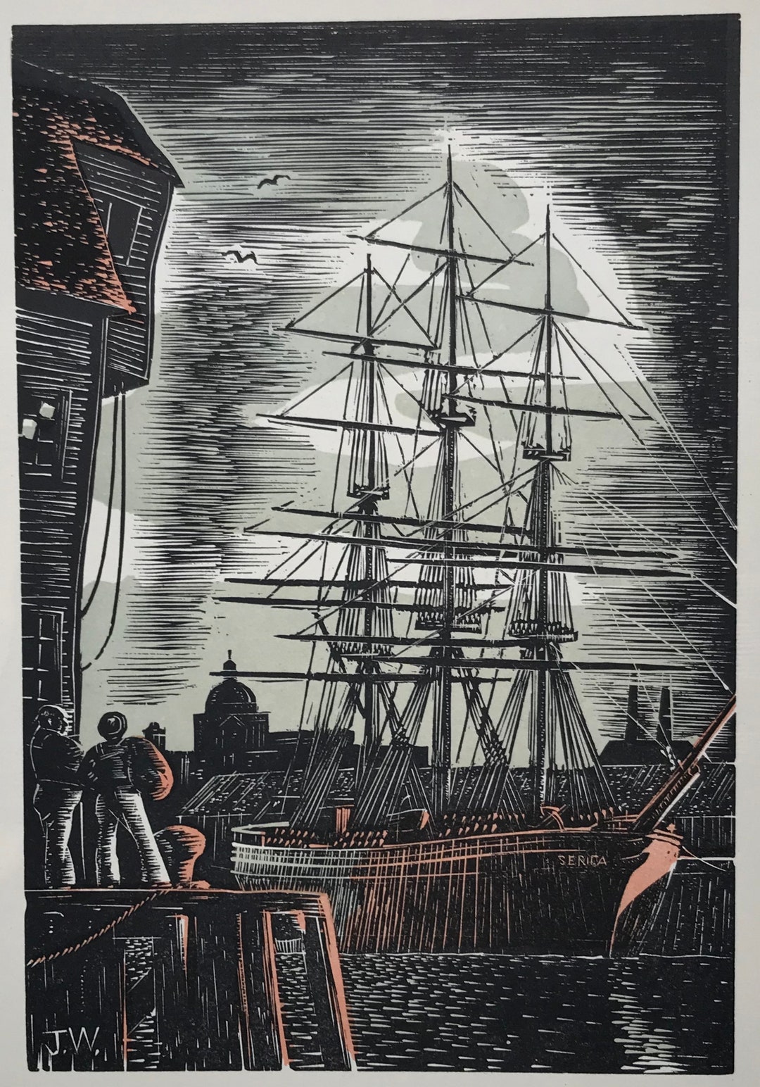 1950 JOHN WORSLEY 'the Wreck of the Serica' Wood Engraving Shenval ...
