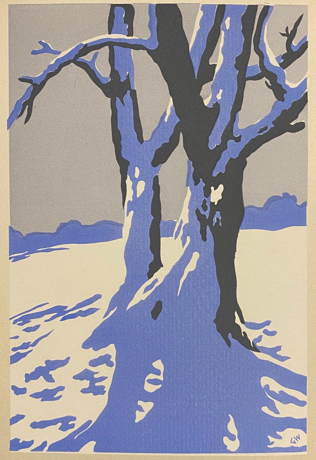 1931 G.WILLIS 'two Trees' Print in Watercolour Inks C 7.5x5ins. - Etsy