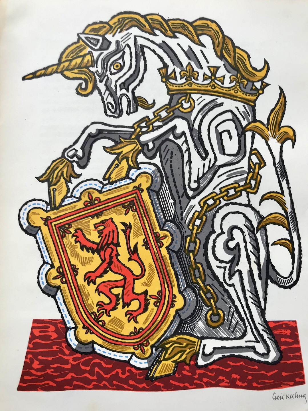 1953 CECIL KEELING LITHOGRAPH 'scottish Unicorn' Pursuivant Royal ...