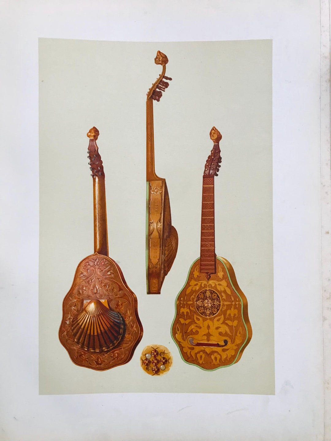 1888 QUEEN ELIZABETH'S LUTE Lithograph Limited 1st Edition Musical ...