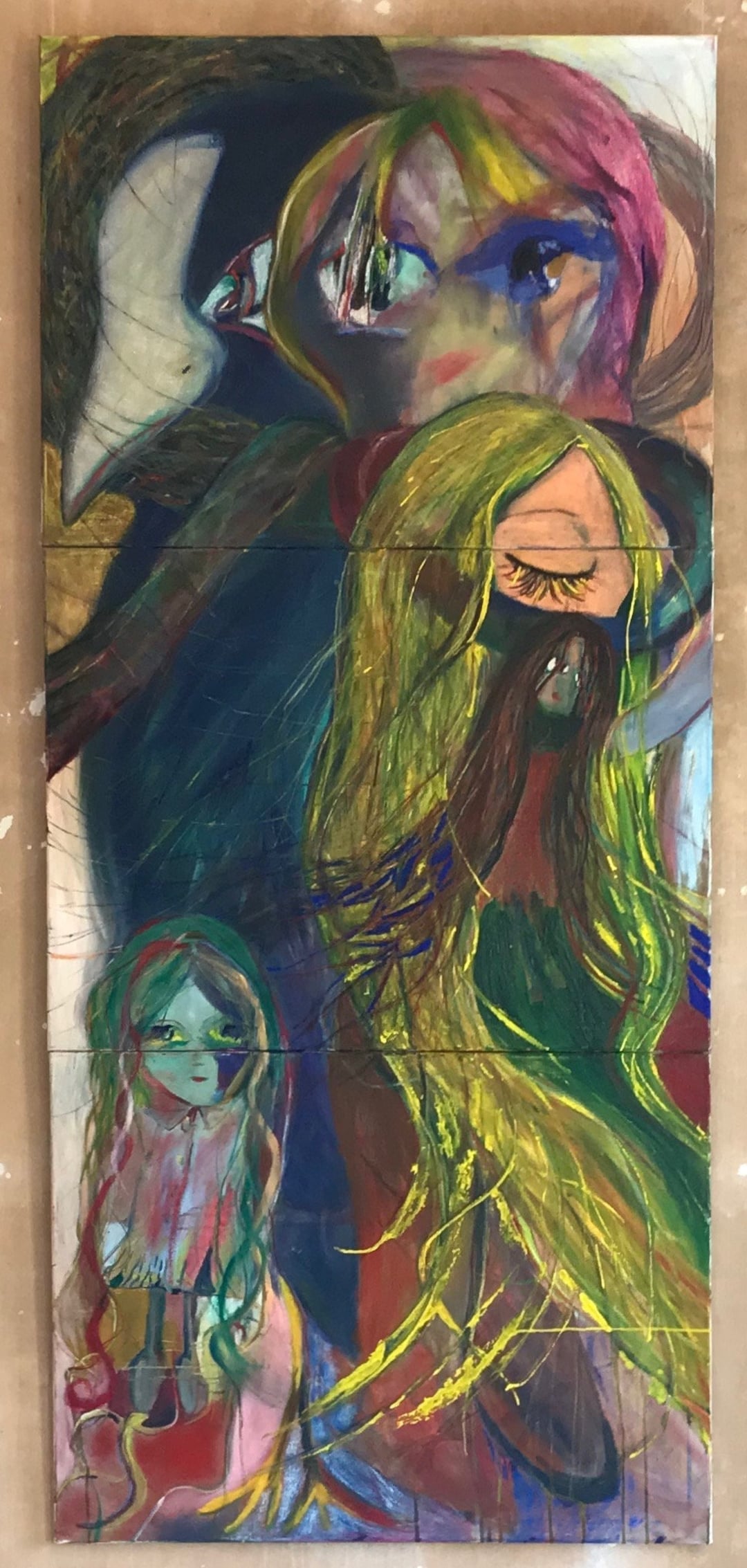 GHOST DOLLS Rowan Miles Large Triptych Painting Oil and Chalk - Etsy