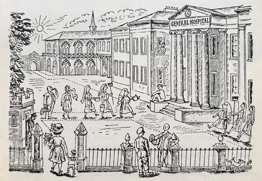 1946 EDWARD BAWDEN ILLUSTRATION Print General Hospital Nurses Shenval ...
